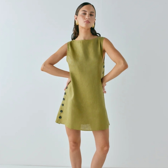 Vrg Grl | Dresses | Vrg Grl Annabelle Side Buttons Aline Linen Mini ...